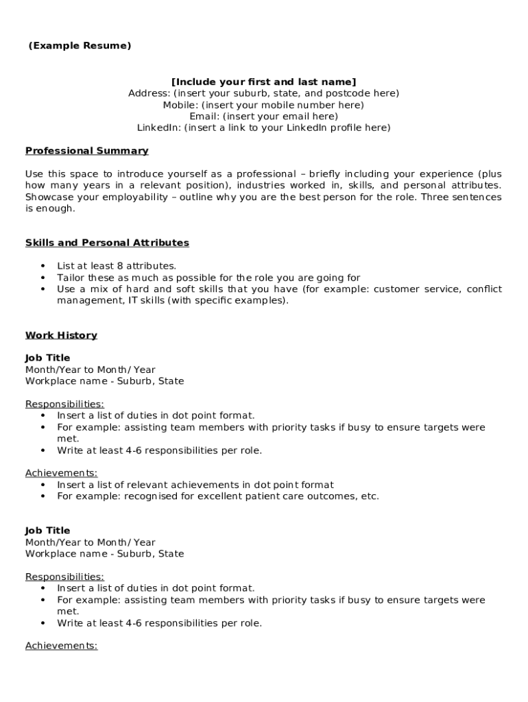 (Example Resume) Doc Template | pdfFiller