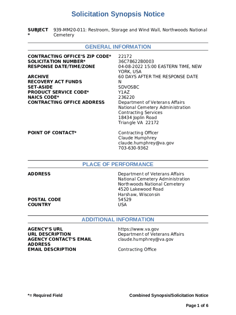 Solicitation Synopsis Notice Doc Template | pdfFiller