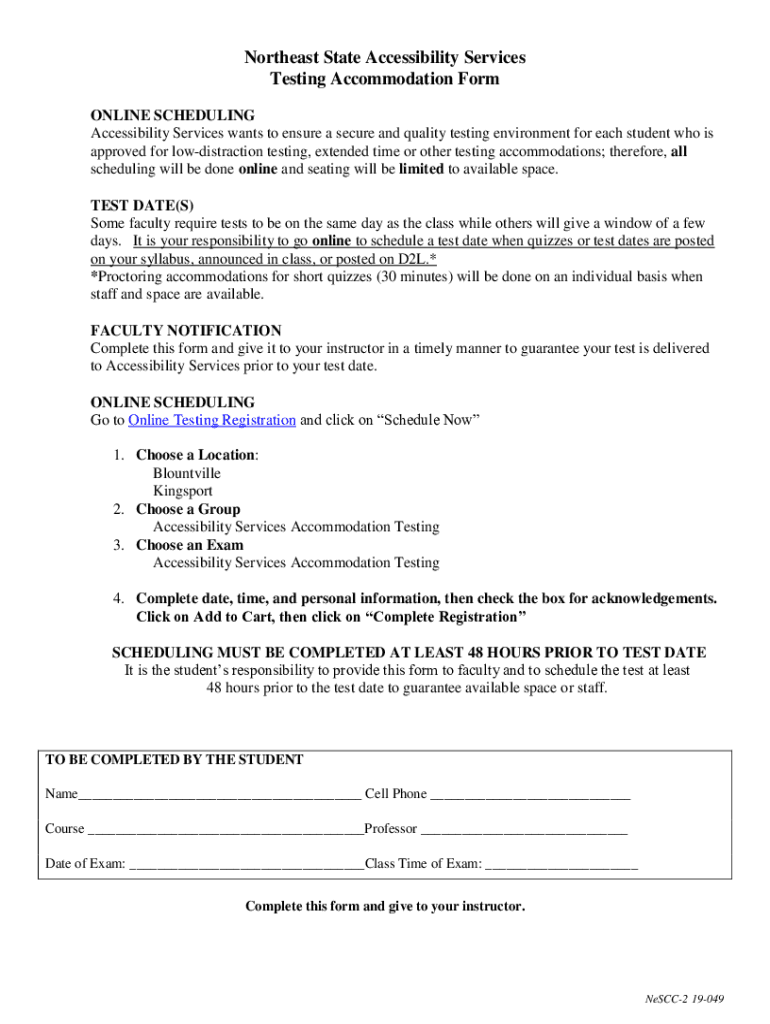 Fillable Online Accessibility Services Testing Accommodation Form ...