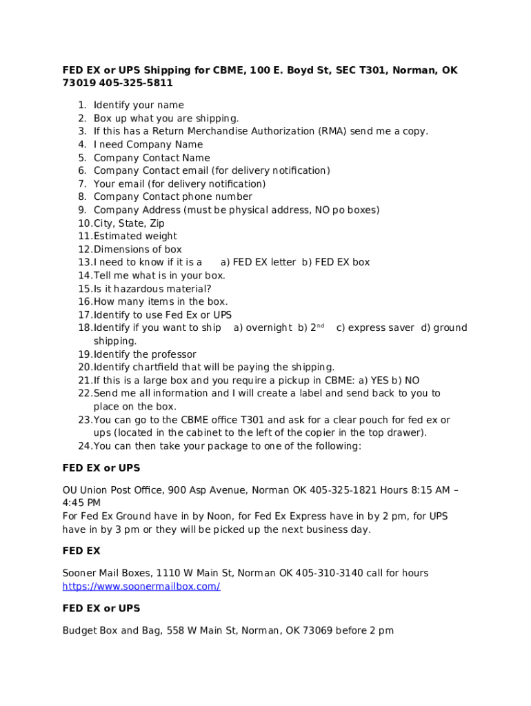 SHIPPING MEMO FEDERAL EXPRESS / UPS Doc Template | pdfFiller