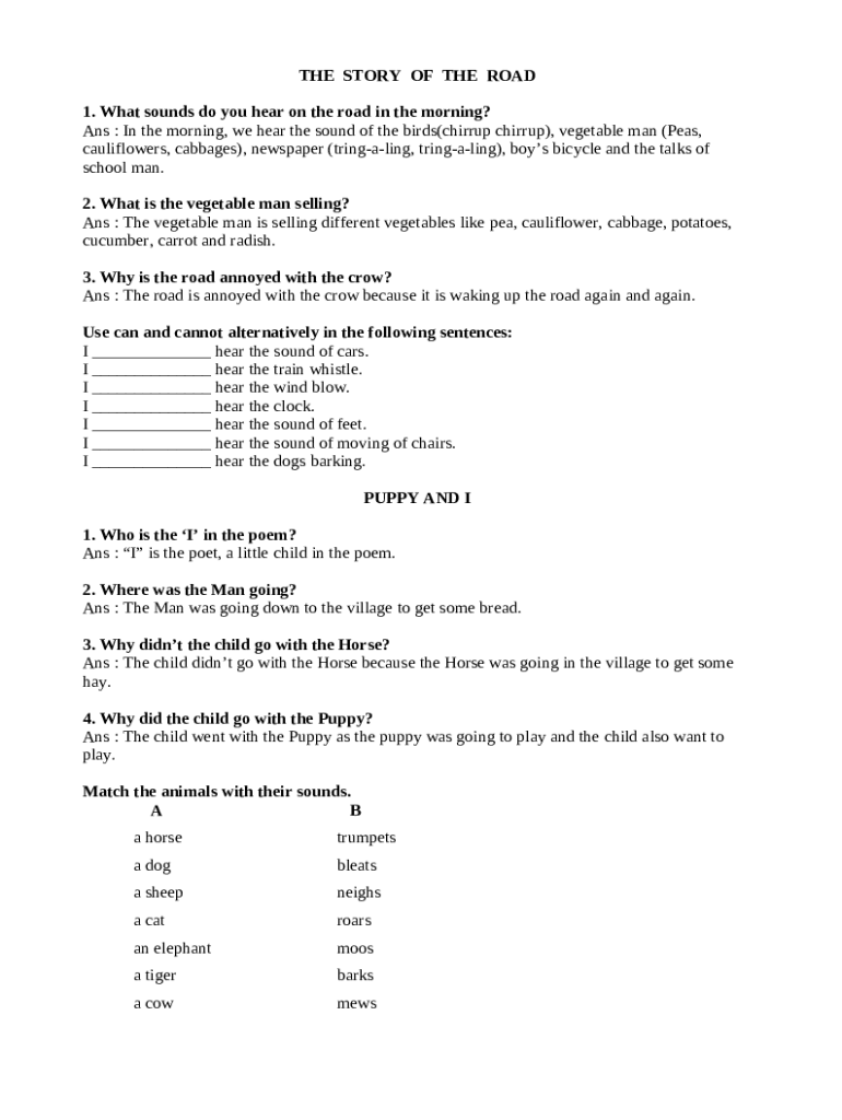 The story of the road - Worksheet Doc Template | pdfFiller