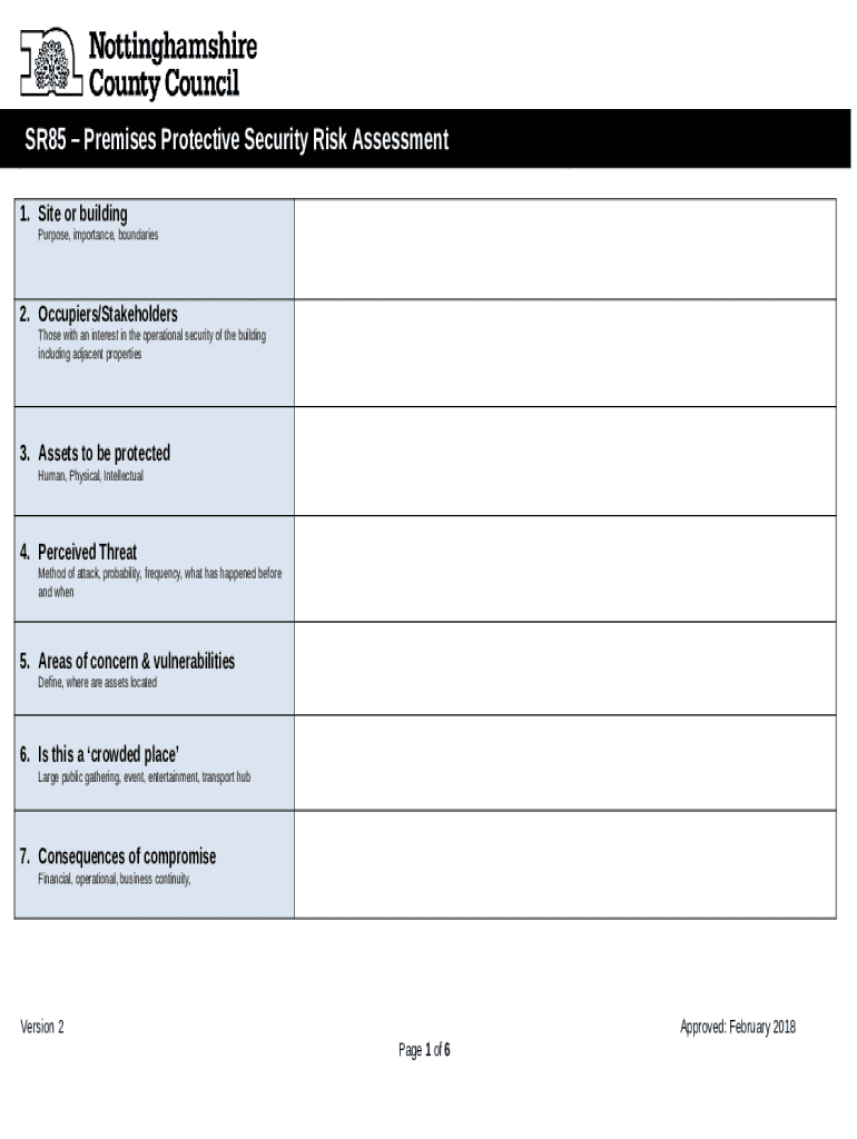 SR85 Premises Protective Security Risk Assessment . Health, well-being ...