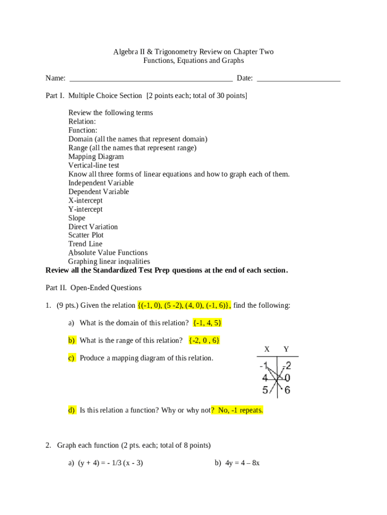 Algebra II & Trigonometry Test on Chapter Two - pa01001022 schoolwires ...