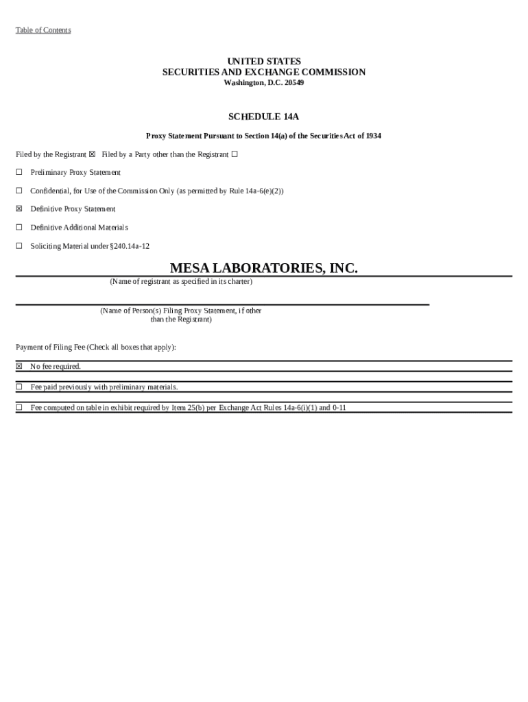 MESA LABORATORIES INC /CO/ (: DEF 14A, Received Doc Template | pdfFiller