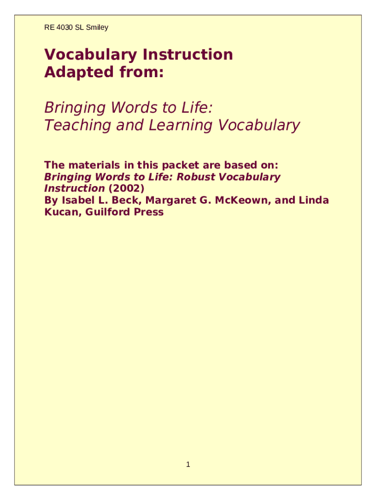 Bringing Words to Life: Robust Vocabulary Instruction ... - ERIC Doc ...