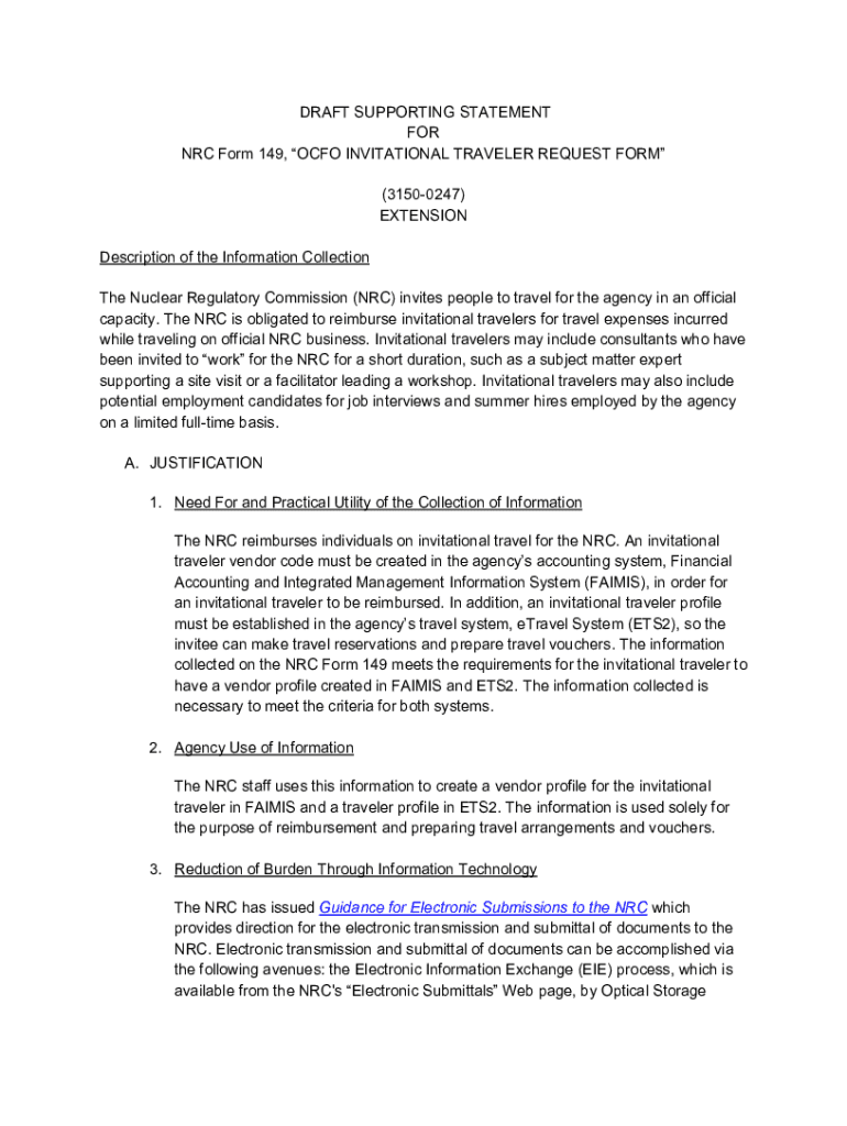 Fillable Online OMB Renewal of NRC Form 149 Supporting Statement Fax ...