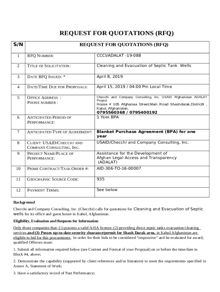REQUEST FOR QUOTATIONS (RFQ) Drainage / Cleaning ... Doc Template ...