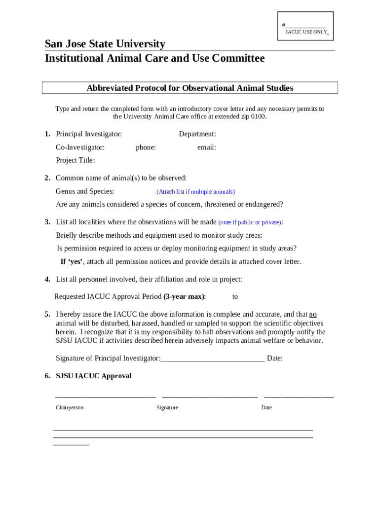 Animal Care & Use Protocol (AUP) Application Doc Template | pdfFiller