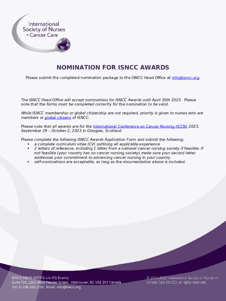 nomination for isncc awards Doc Template | pdfFiller
