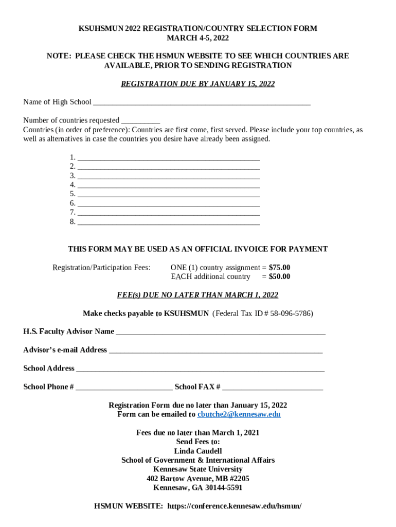 Jr. Model United Nations Registration Doc Template | pdfFiller