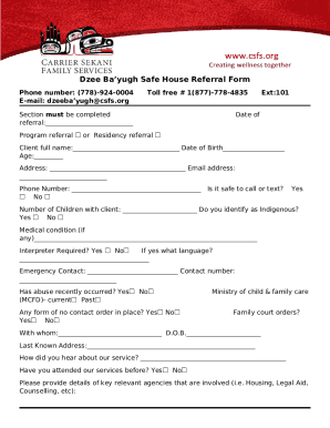 Dzee Ba'yugh Safe House Referral Doc Template | pdfFiller