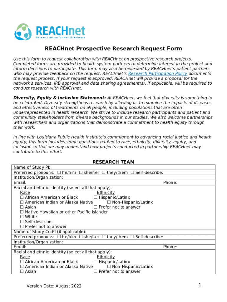 REACHnet Prospective Research Request Doc Template | pdfFiller