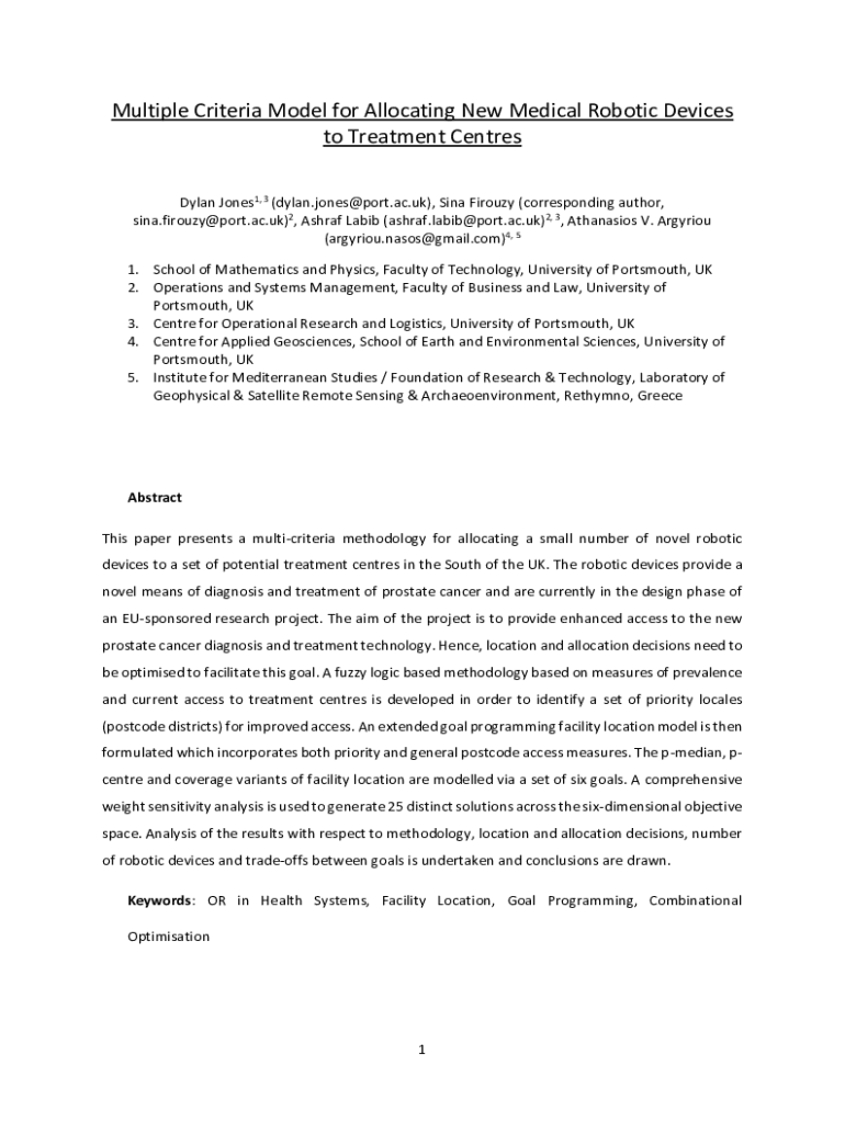 Fillable Online Multiple Criteria Model for Allocating New Medical Robotic ... Fax Email Print ...