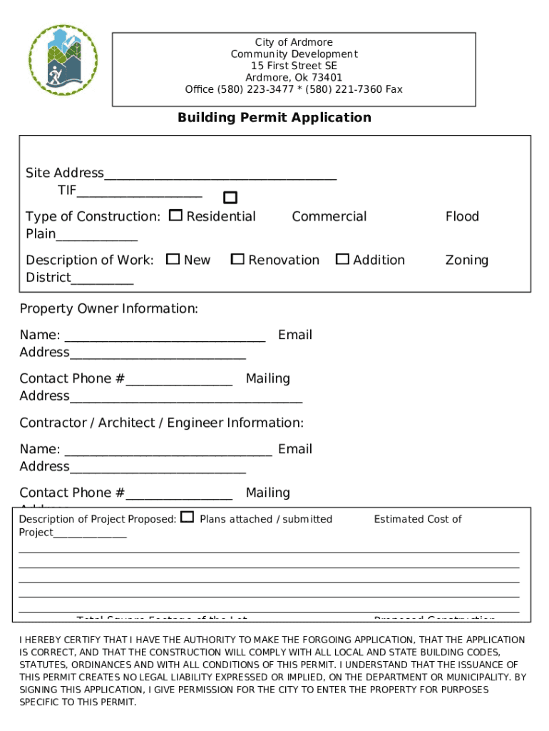 City of Ardmore Building Permit Doc Template | pdfFiller