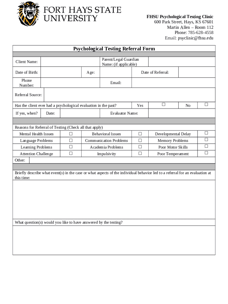 Psychological Testing Referral Doc Template | pdfFiller