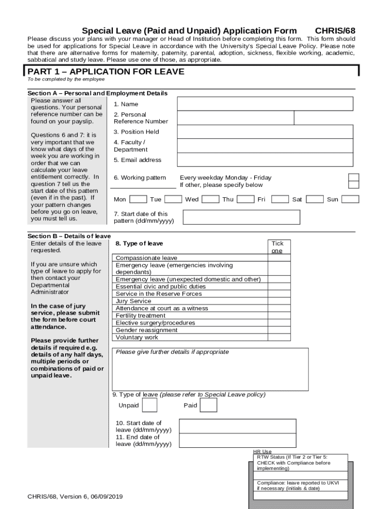 Special Leave (Paid and Unpaid) Application Doc Template | pdfFiller
