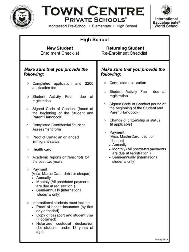 Fillable Online Pre-Enrollment Checklist for New Students - The Heller ...