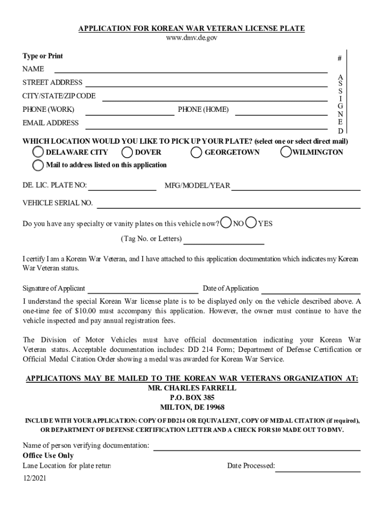 Fillable Online dmv de WHICH LOCATION WOULD YOU LIKE TO PICK UP YOUR ...