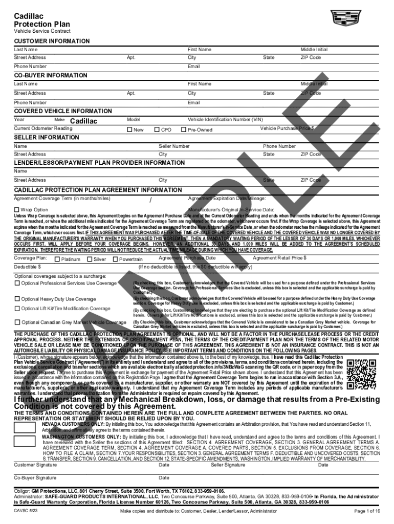 Fillable Online Cadillac Platinum Protection Plan Fax Email Print ...