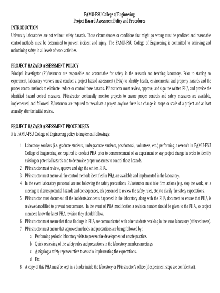 Student-Project-Hazard-Assessment-. ... Doc Template | pdfFiller