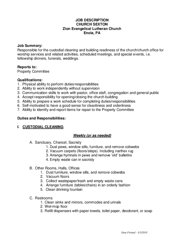 Fillable Online Sexton Position Description St. Paul's Episcopal Church ...