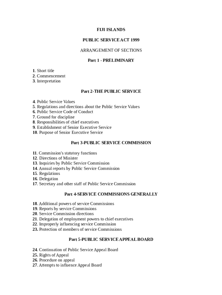 Fiji Legislation - Public Service Act Cap 74 Doc Template | pdfFiller