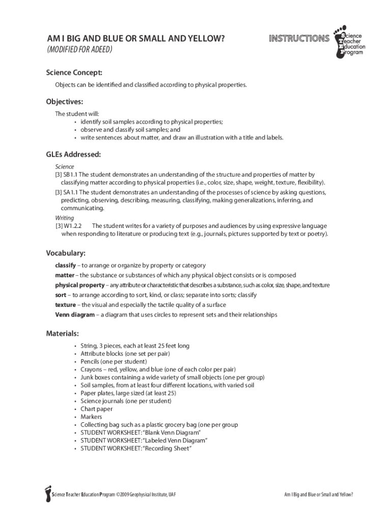 Fillable Online AM I BIG AND BLUE OR SMALL AND YELLOW? ( ... Fax Email ...
