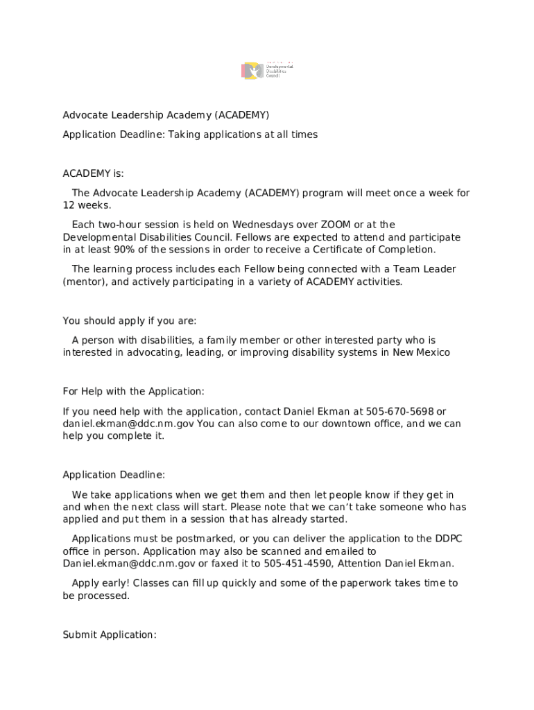 Leadership Academy Program Overview & Application Doc Template | pdfFiller