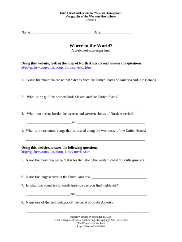 Unit 2 Geography Webquest The United States and Canada Doc Template ...