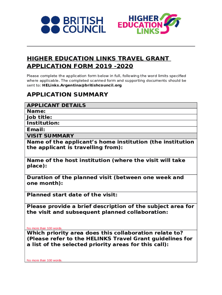 higher education links travel grant application 2018 Doc Template ...