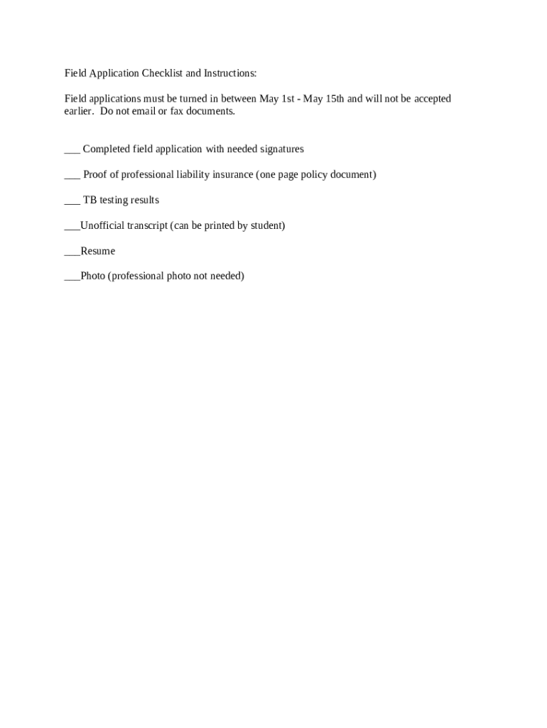 Field Application Checklist and Instructions: Doc Template | pdfFiller