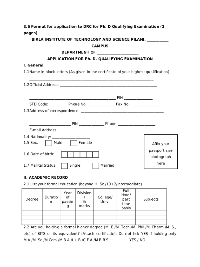 3.5 at for application to DRC for Ph. D Qualifying ... Doc Template | pdfFiller