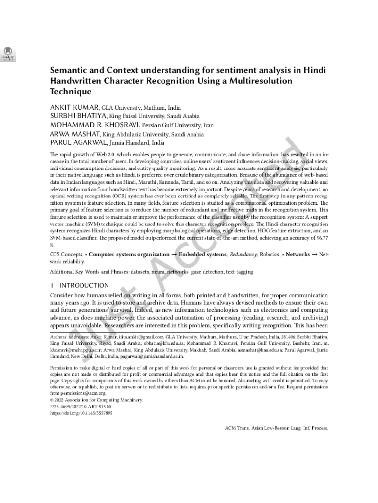 Fillable Online dl acm Semantic and Context understanding for sentiment analysis in Hindi ...