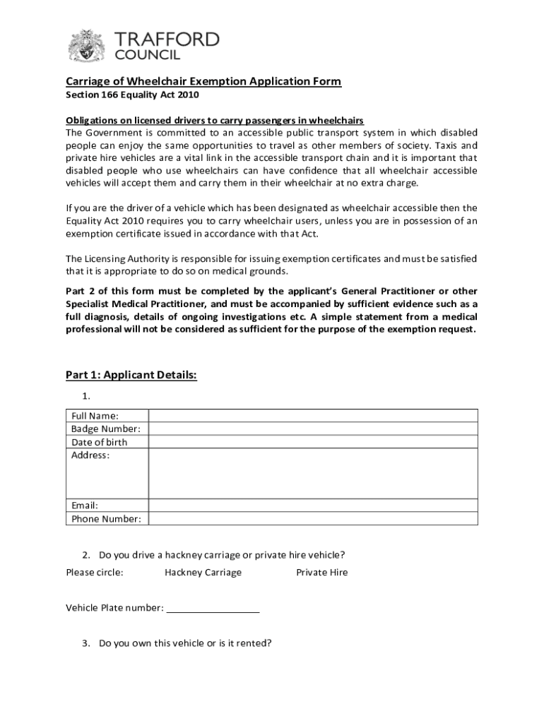 Fillable Online Wheelchair Accessible Vehicle - Exemption Application ...