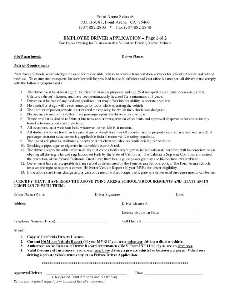 Fillable Online Driver form employee Fax Email Print - pdfFiller