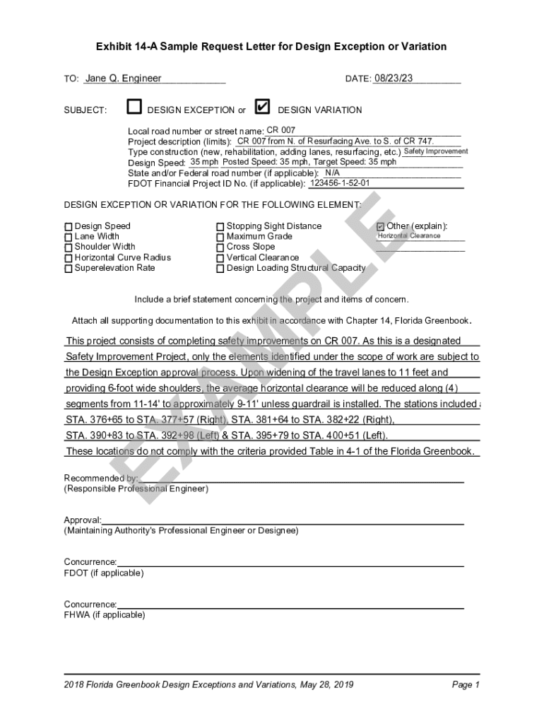 Fillable Online Exhibit 14-A Sample Request Letter for Design Exception or ... Fax Email Print ...