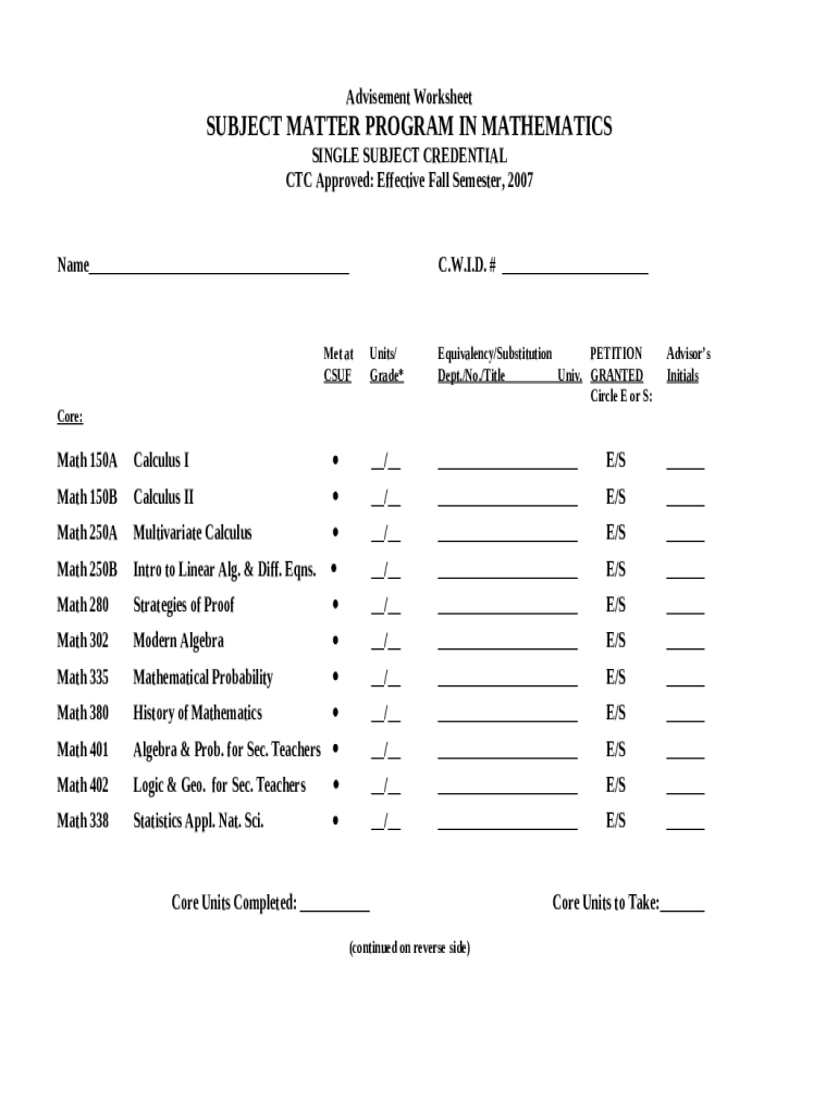 Advisement Worksheet Doc Template | pdfFiller