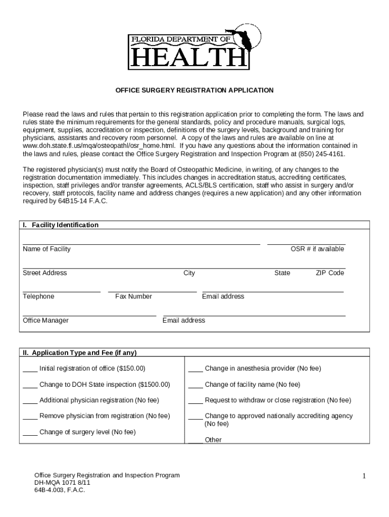 Office Surgery Registration and Inspection Program DH- ... Doc Template | pdfFiller
