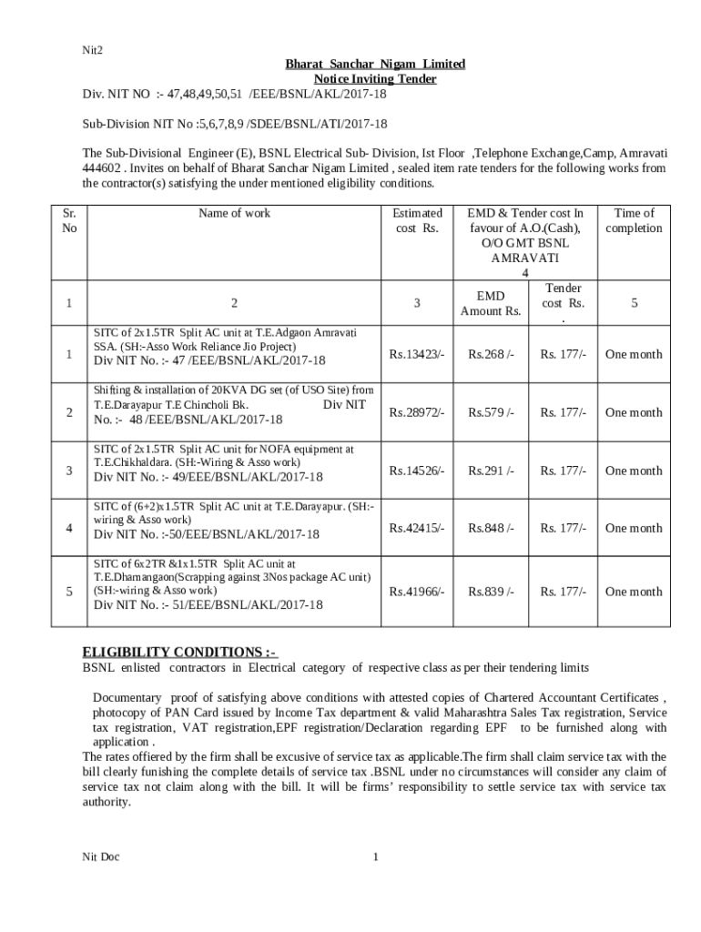 Bharat Sanchar Nigam Limited - Chennai Telephones Doc Template | pdfFiller