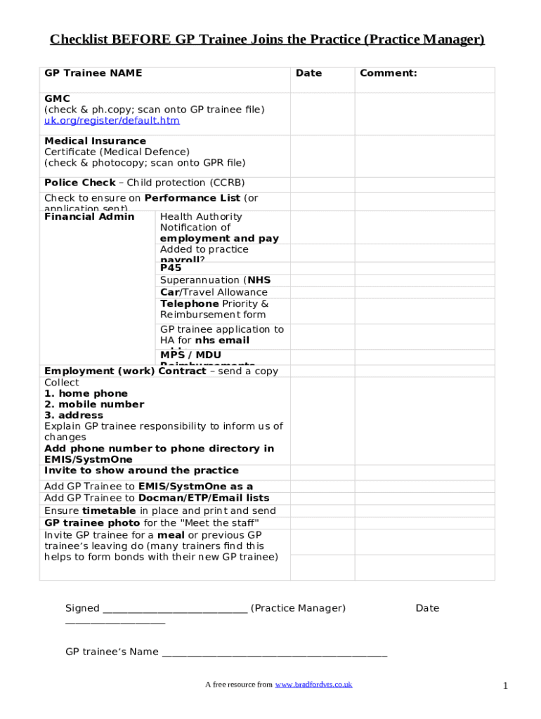 GP Training Registration Doc Template | pdfFiller