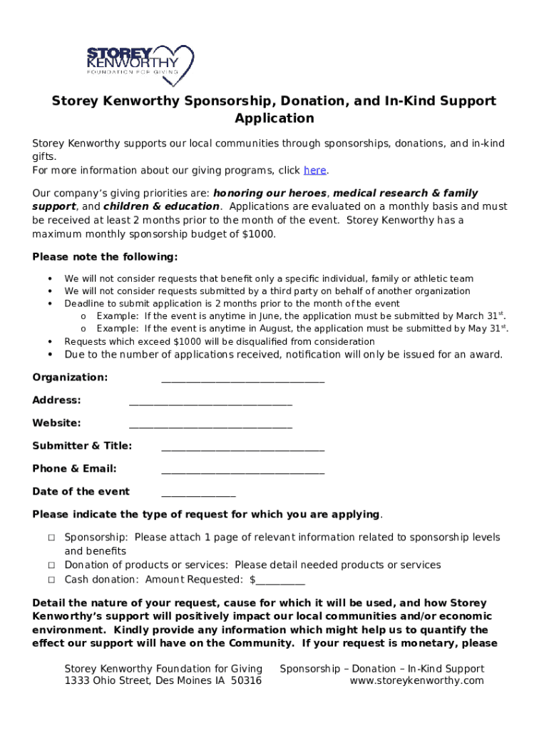 Application for Sponsorship, Donation, and In-Kind Support Doc Template ...