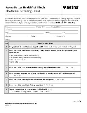 Fillable Online Aetna Better Health of Illinois Health Risk Screening ...