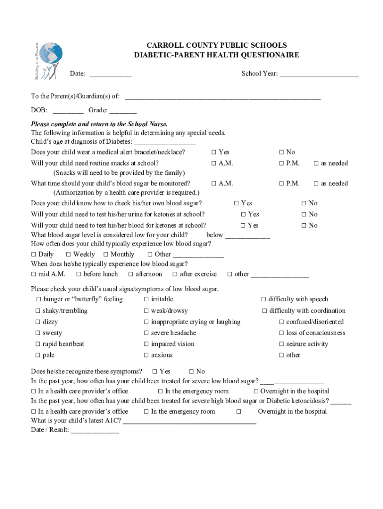 Fillable Online DIABETIC-PARENT HEALTH QUESTIONAIRE Fax Email Print ...