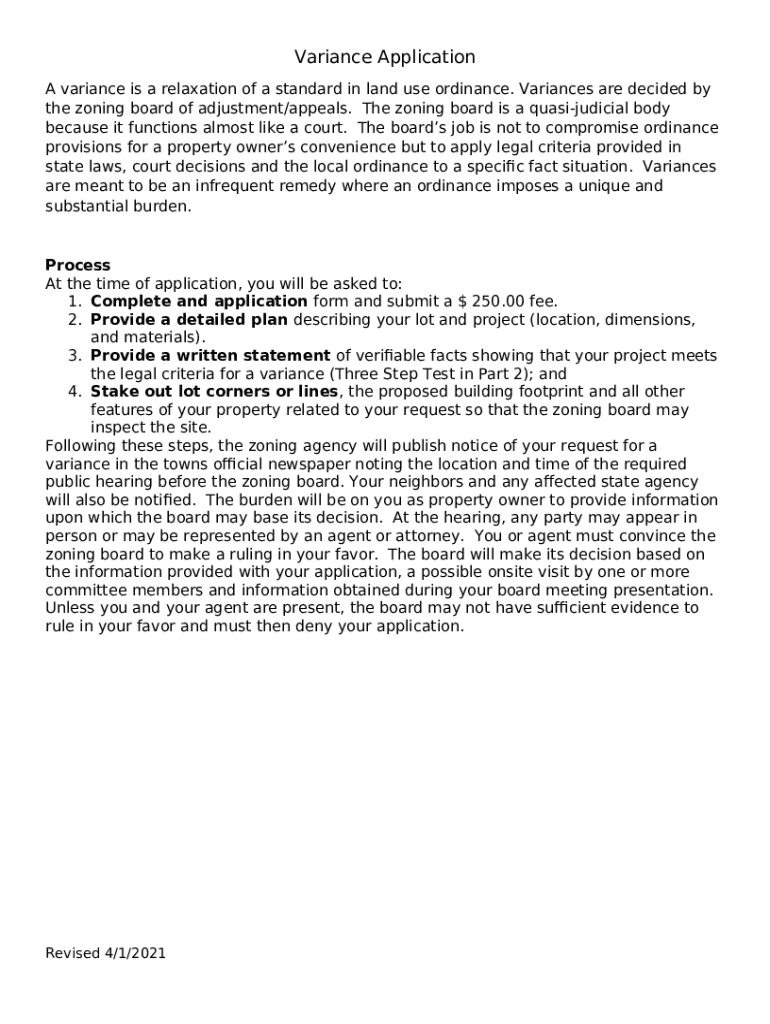 Board of Adjustment - Variance Application (PDF) Doc Template | pdfFiller