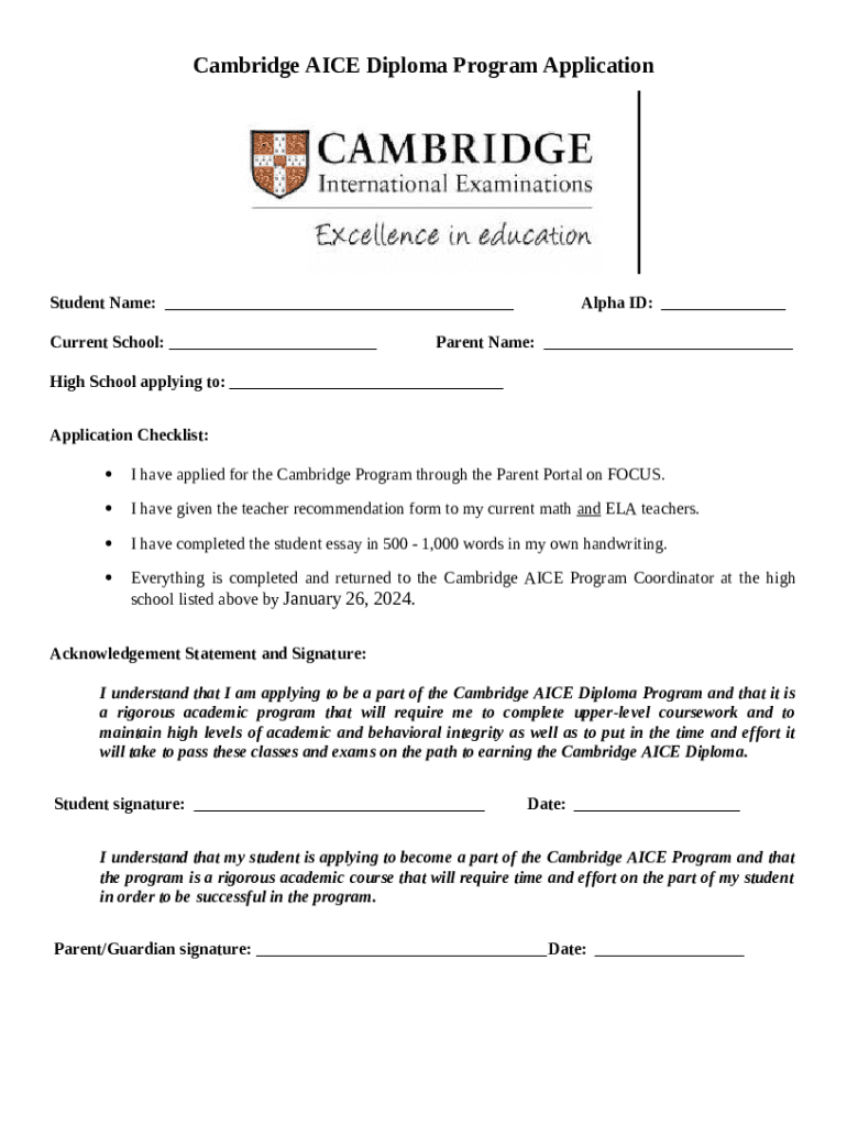 Cambridge AICE Diploma qualification Doc Template | pdfFiller