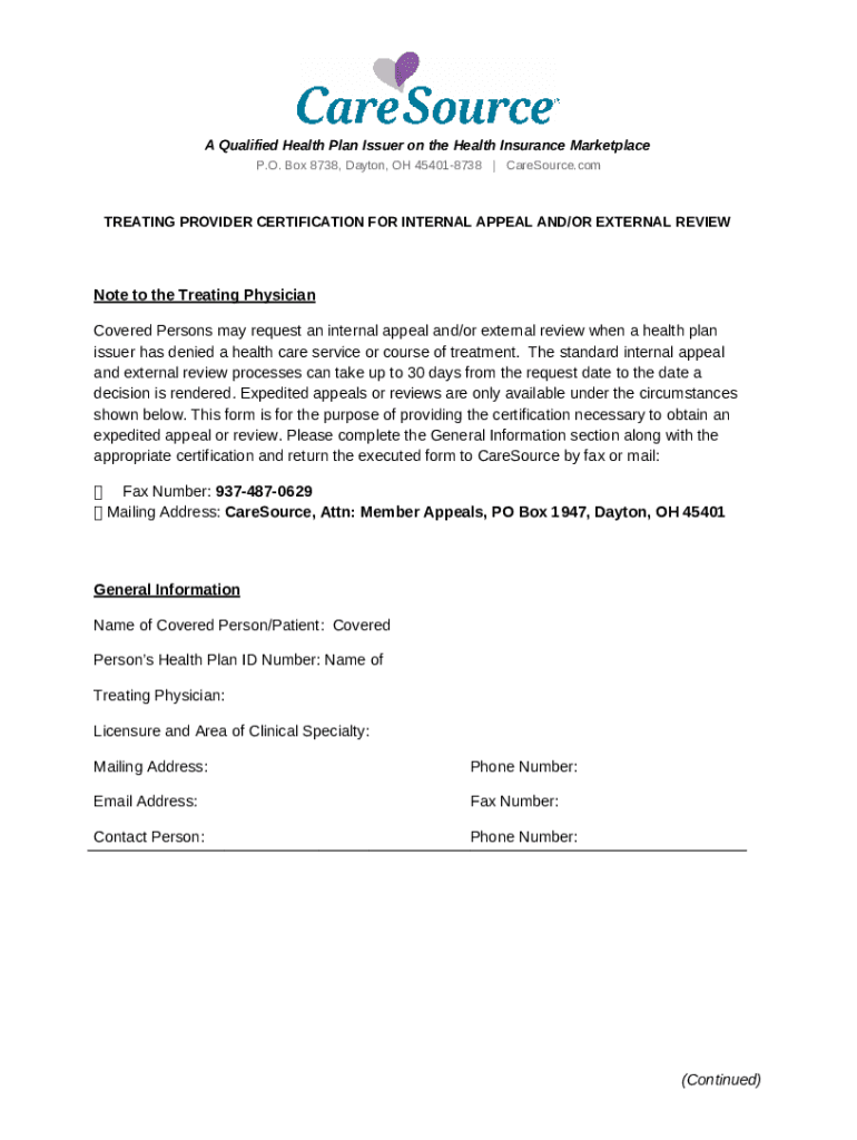 OH-EXCM-0437 Treating Provider Opinion - Internal Appeal - External ...