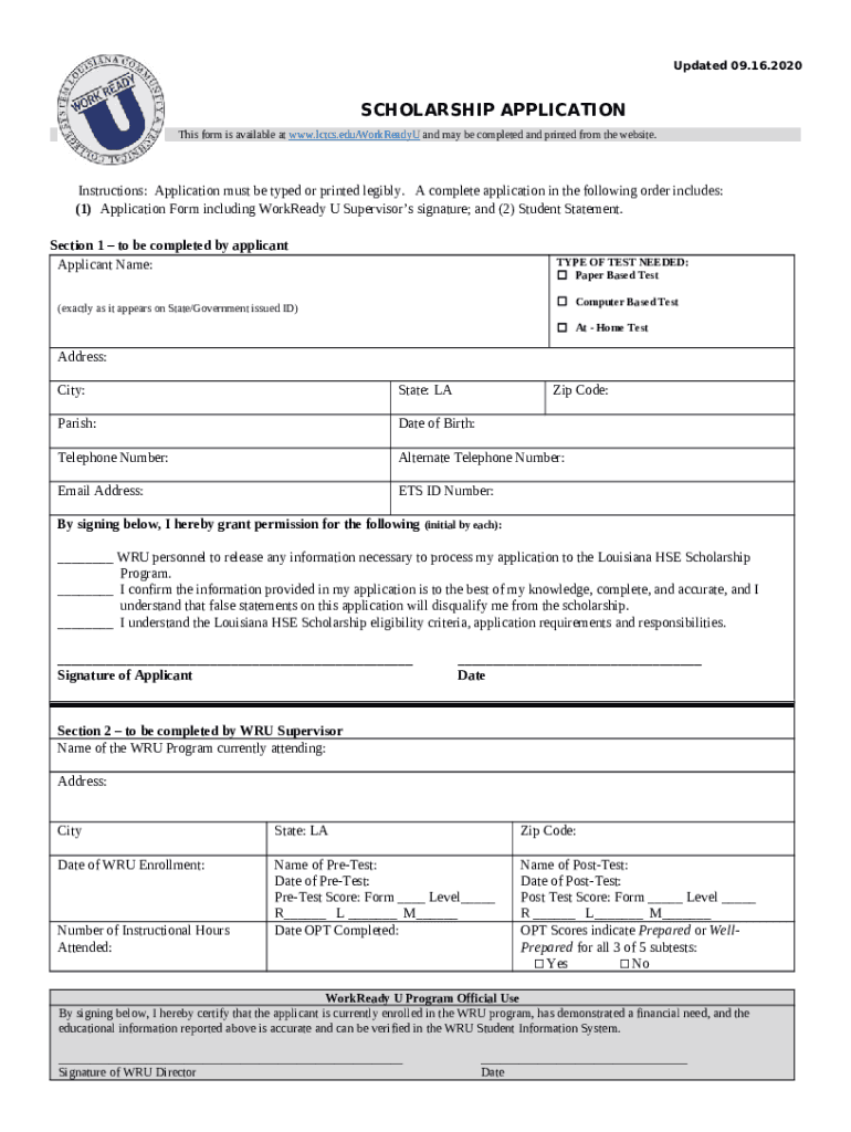 Student Scholarships and OpportunitiesWorkReady U Doc Template | pdfFiller