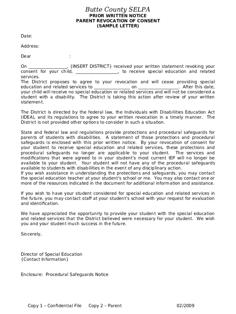 Prior Written Notice for Revocation of Consent for Services ... Doc ...