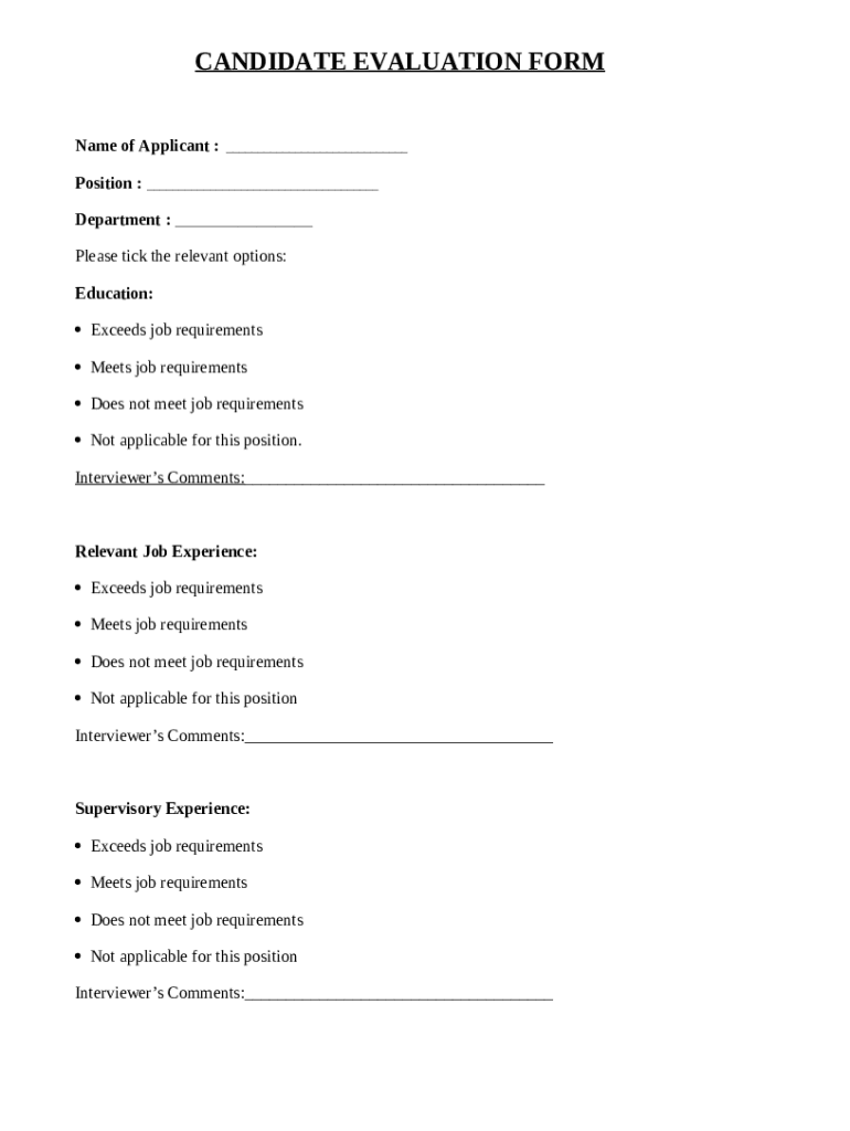 INTERVIEWCANDIDATE EVALUATION ... Doc Template | pdfFiller