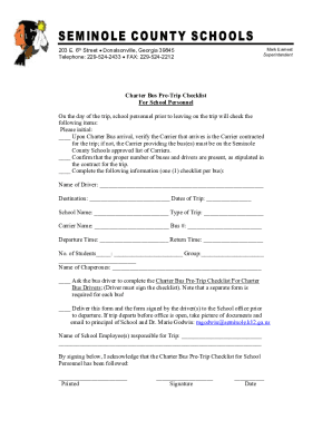 Fillable Online Charter Bus Pre-Trip Checklist For School Personnel ...